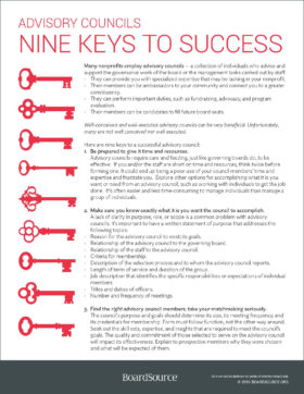 Advisory Councils: Nine Keys to Success - BoardSource