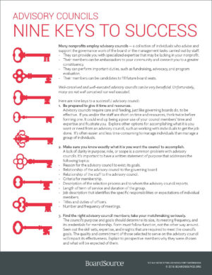 Advisory Councils: Nine Keys to Success - BoardSource