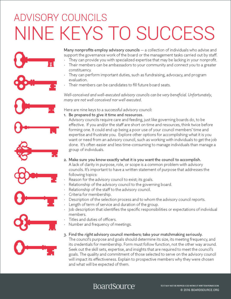 Advisory Councils: Nine Keys to Success - BoardSource