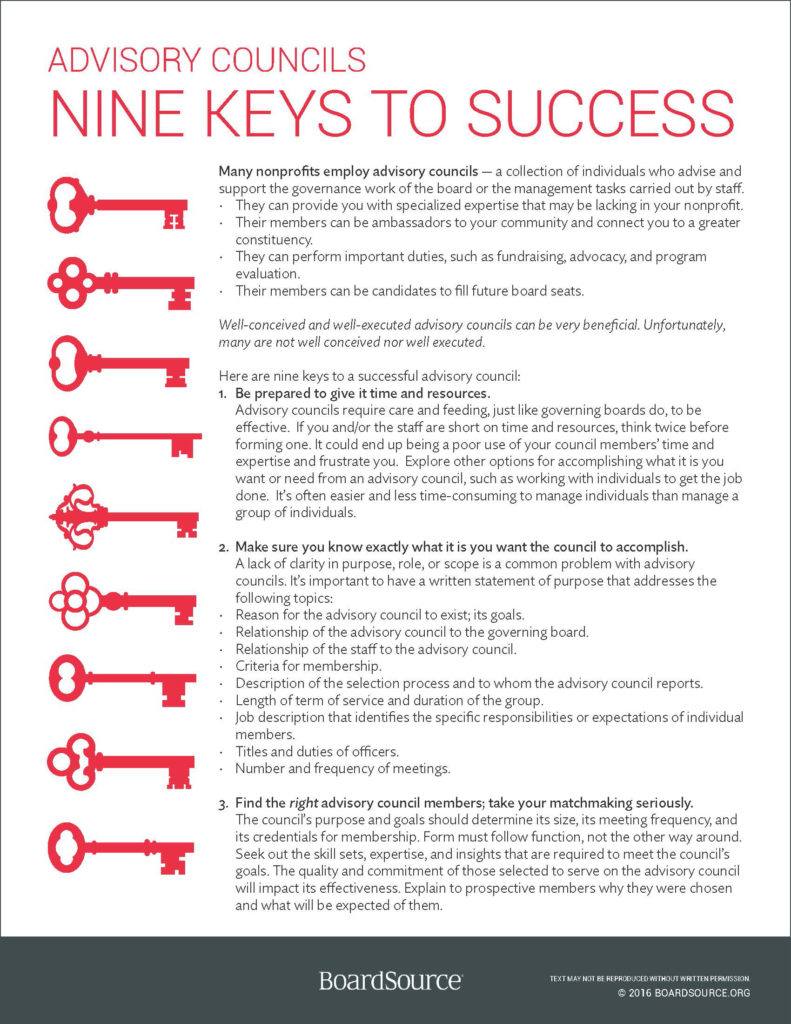 Advisory Councils: Nine Keys to Success - BoardSource