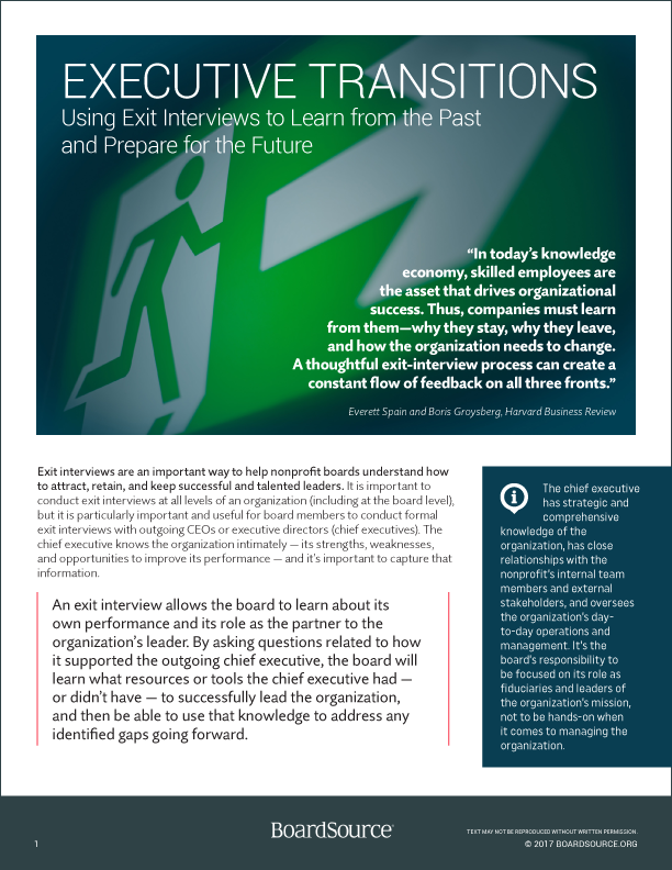 Executive Transition and Succession Planning - BoardSource