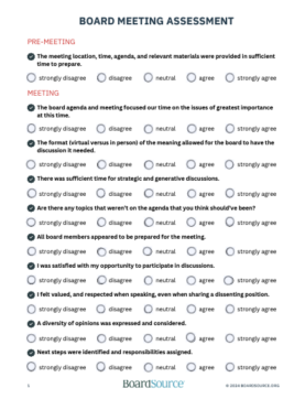 Board Meeting Effectiveness Assessment - BoardSource